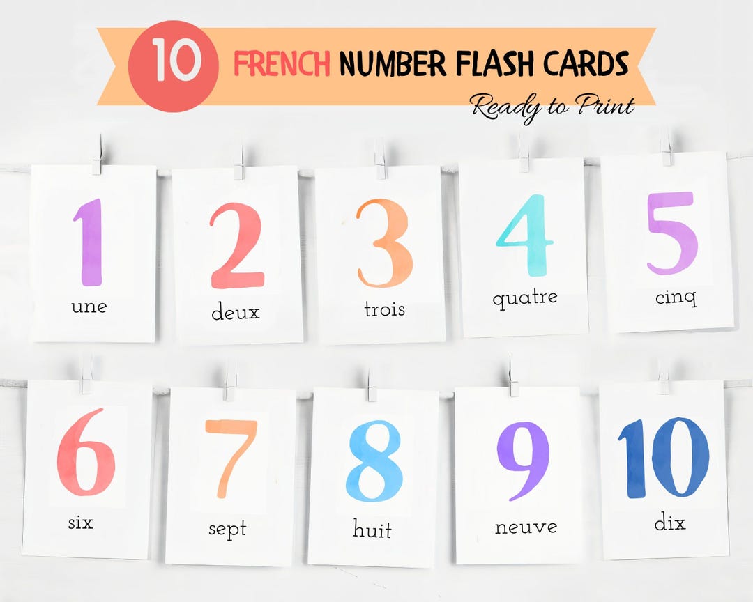 10 Flash Cards in French From 1 to 10, Number Flash Card, Printable ...