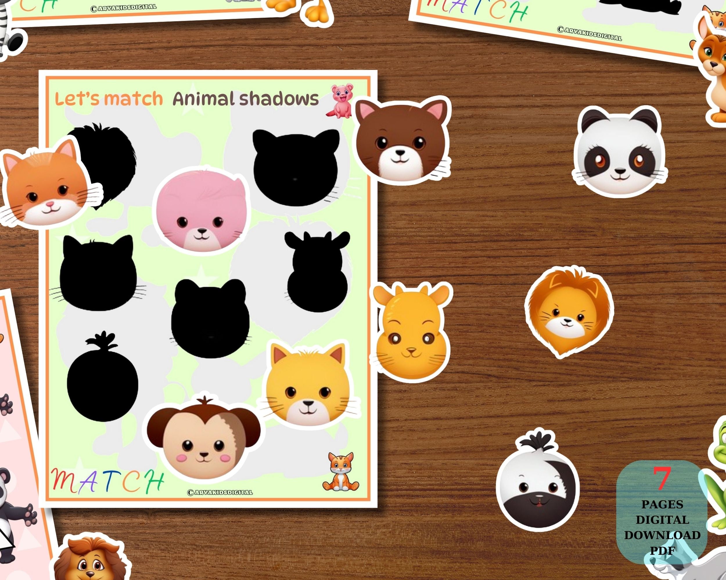 Printable Match Animals and Shadows for Preschool Busy Book, Match ...