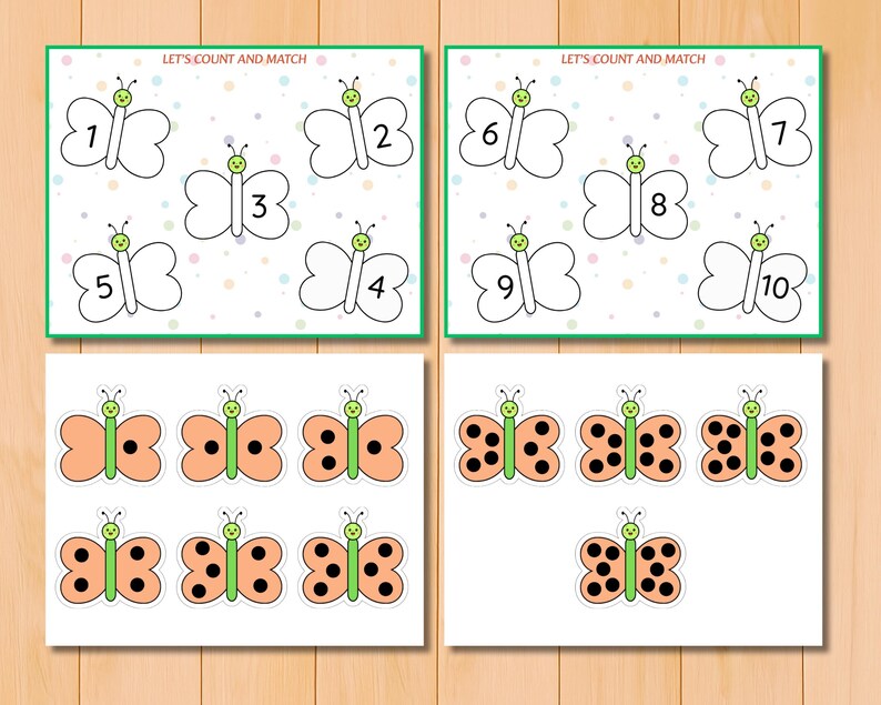 Butterfly Counting Match, Count to 1 10, Preschool Math Game, Number ...