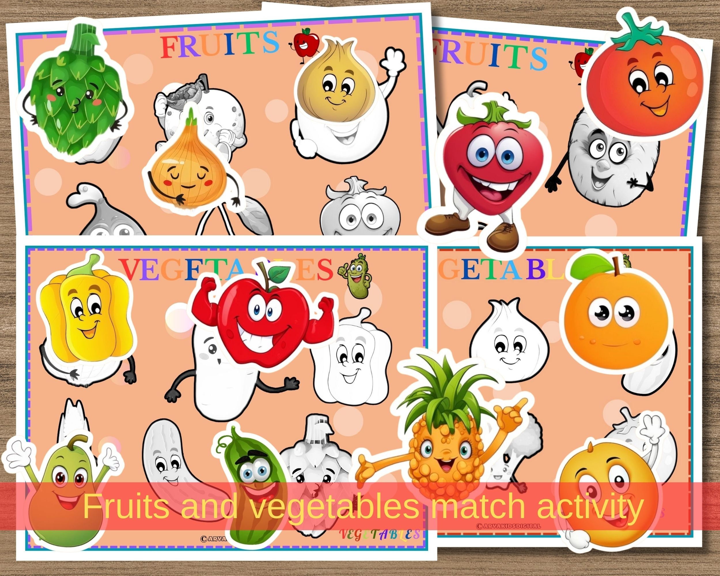 Fruits and Vegetables Sorting Activity, Printable Matching Game for ...