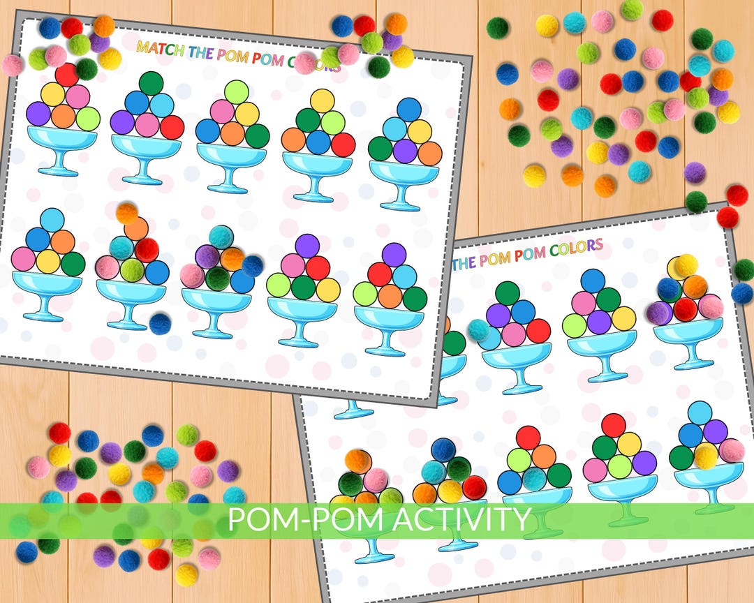 Ice Cream Pom-pom Activity, Fine Motor Skills, Preschool Color Game ...