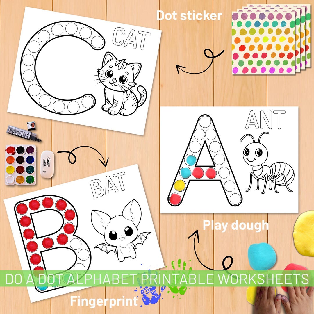 Alphabet Dot Marker Worksheets, Fun Play Dough Fingerprint Activity for ...