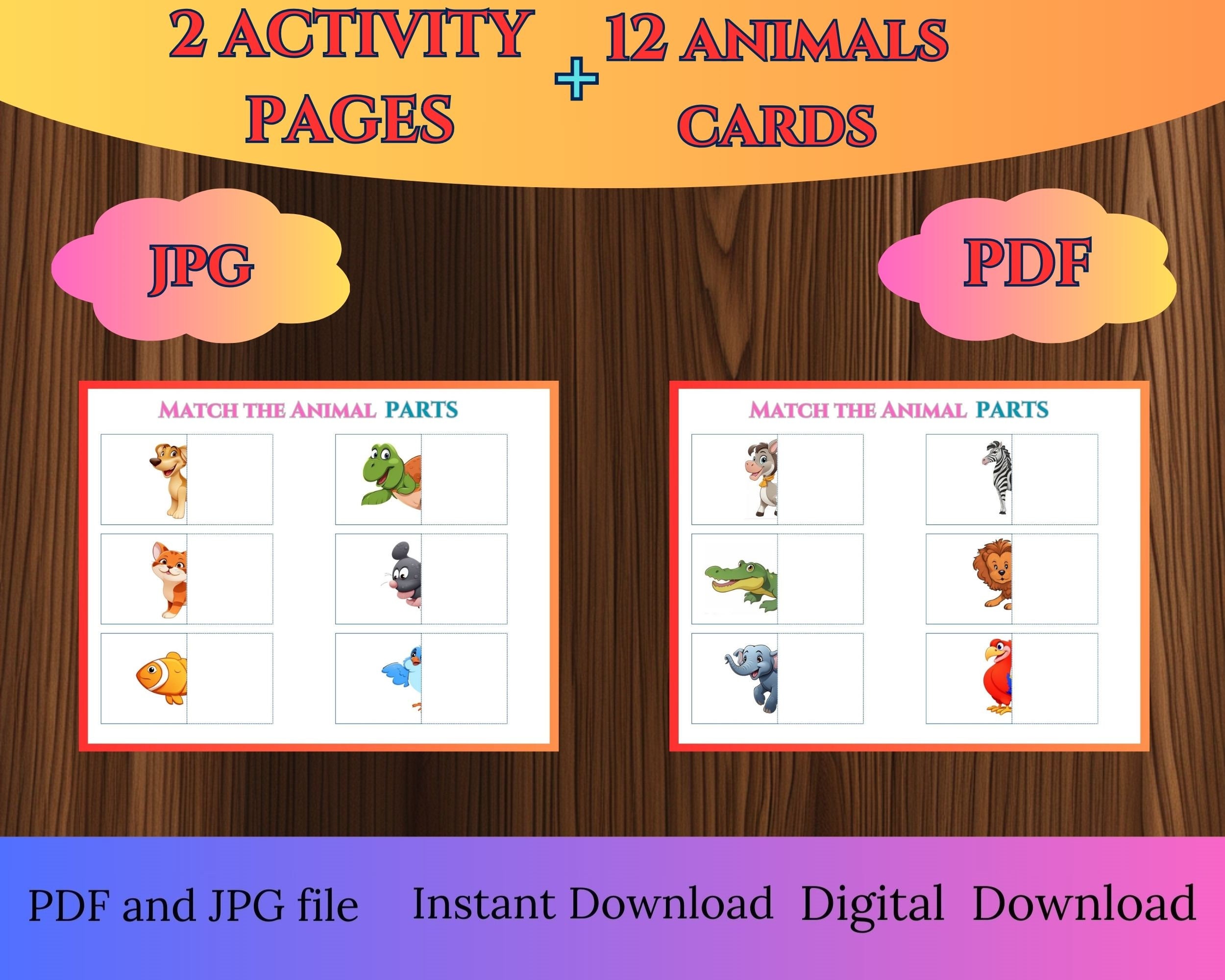 Printable Matching Animals Worksheet Busy Book, Toddler Busy Book ...