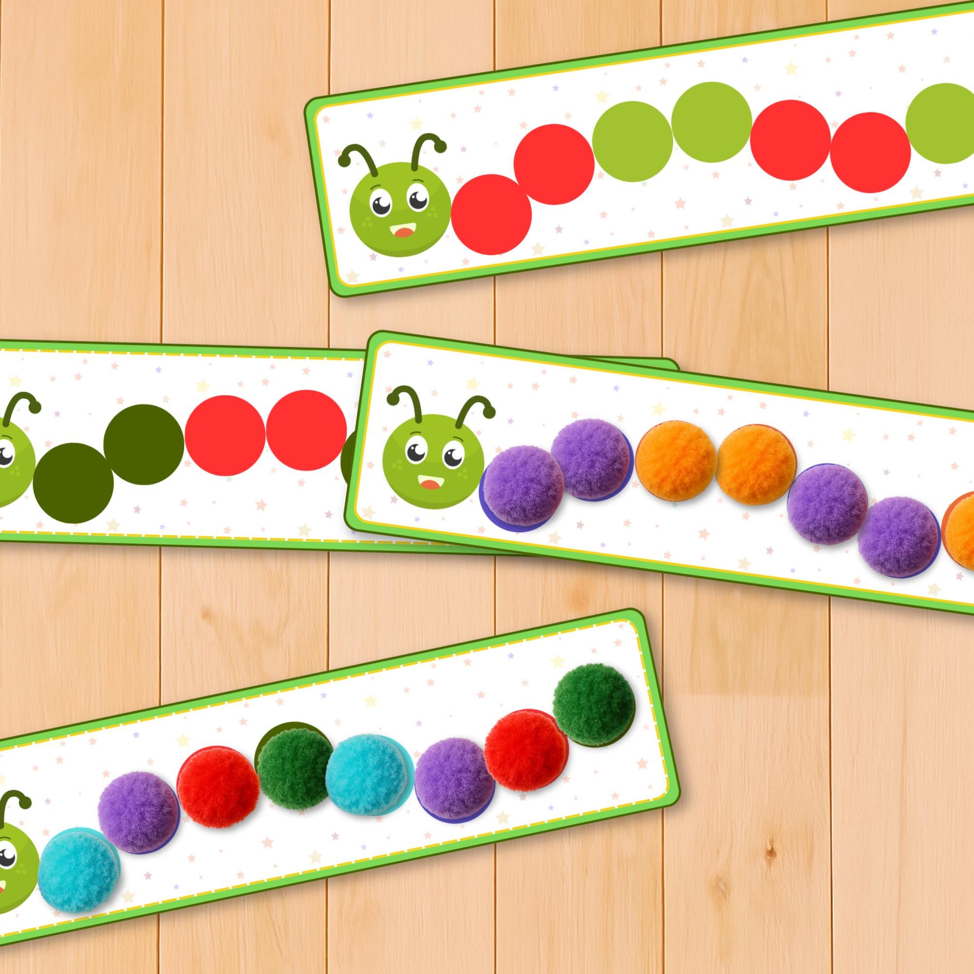 Caterpillar Pom-pom Pattern Activity, Color Matching Game, Fine Motor ...