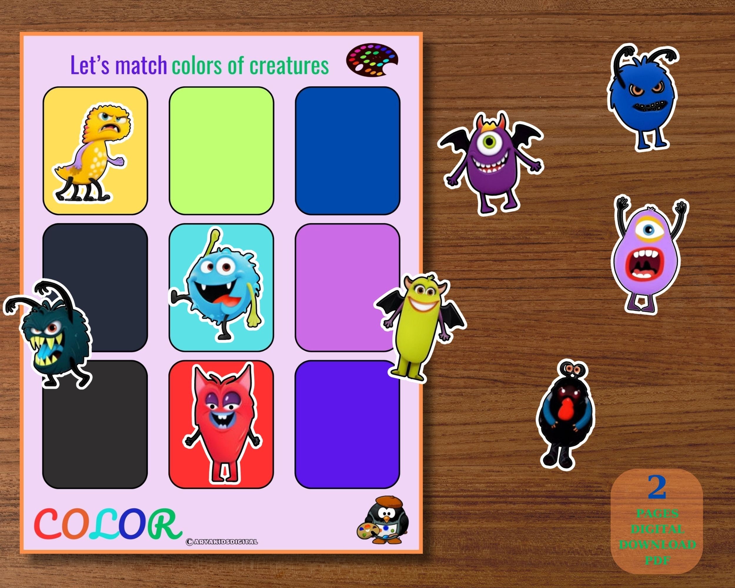 Monster Matching Game for Preschool, Toddler Activities, Coloring Busy ...