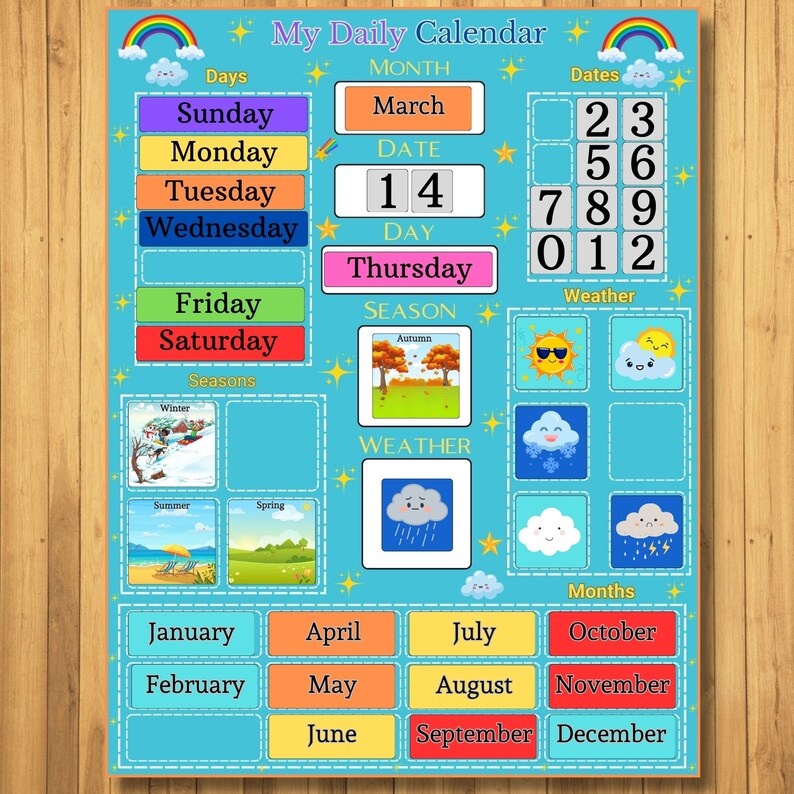 Kids Calendar Printable Classroom Calendar Board, Preschool Curriculum ...