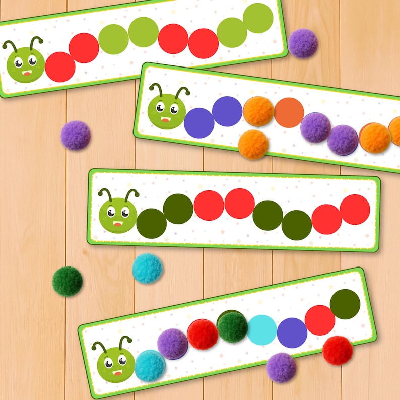 Caterpillar Pom-pom Pattern Activity, Color Matching Game, Fine Motor ...
