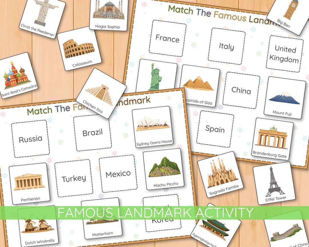 Famous Landmarks Matching Activity, Countries of the World, Geography ...