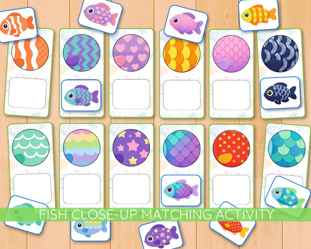 Fish Close up Matching Activity, Visual Discrimination Game, Montessori ...