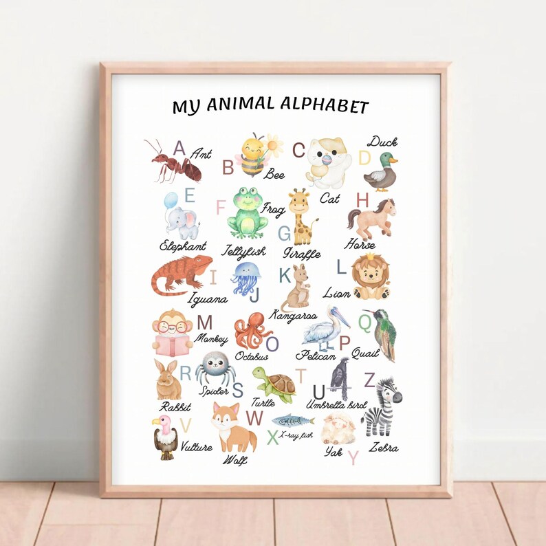 Animal Alphabet and Numbers Prints, Printable Wall Art, ABC Poster ...