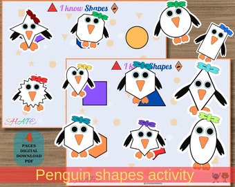 Penguin Shape Matching Activity, 2D Shapes, Winter Busy Book Page, File ...