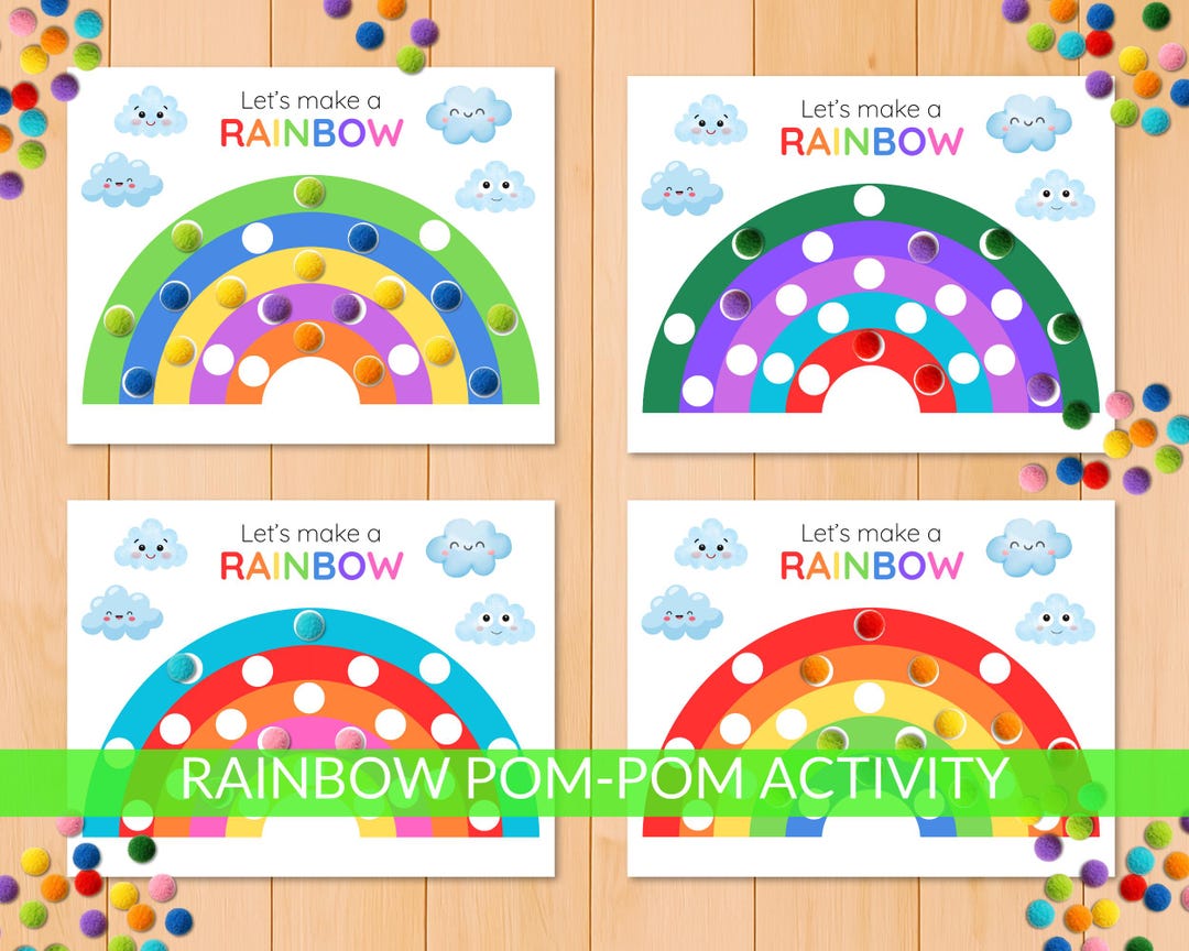 Rainbow Pom Pom Activity Mat, Color Sorting Game, Fine Motor Skills ...