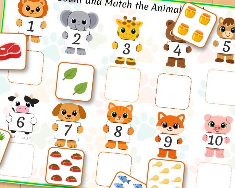 Counting Activity 1 10, Animal Number Matching Game, Preschool Learning ...