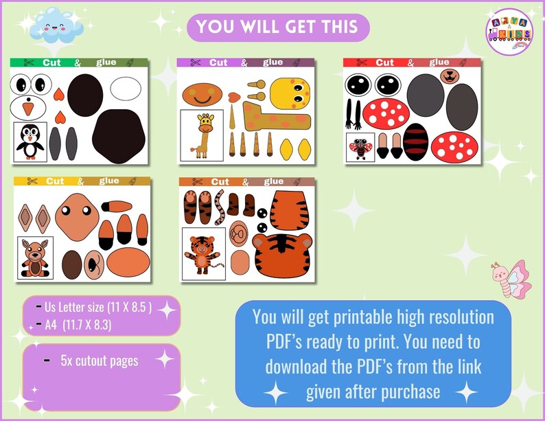 Printable Cut and Paste Animal Craft, Paper Animal, Create Your Own ...