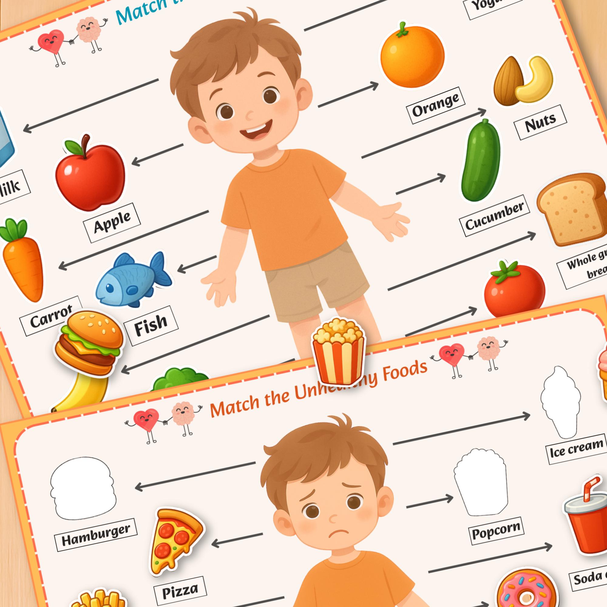 Healthy and Unhealthy Food Matching Game, Educational Cards With Food ...