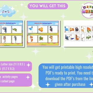 Printable Matching Animals Worksheet Busy Book, Toddler Busy Book ...