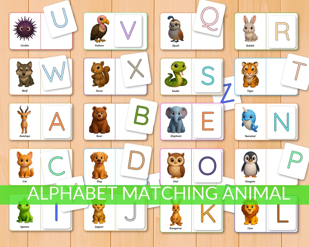 Alphabet Animal Matching Game, Uppercase and Animals Cards, Preschool ...