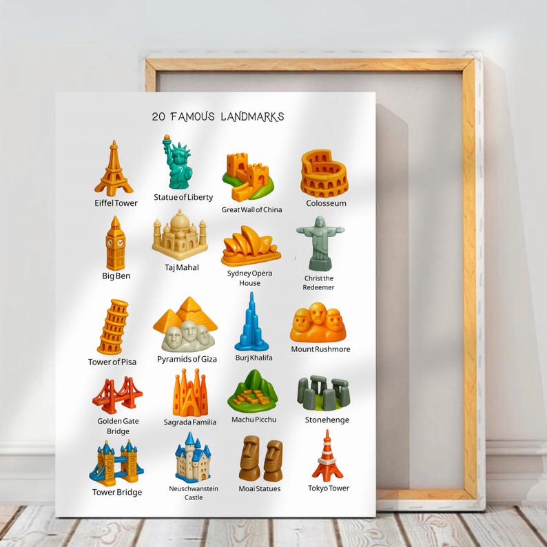 3D Famous Landmarks Poster for Kids – Educational Toy Style World ...