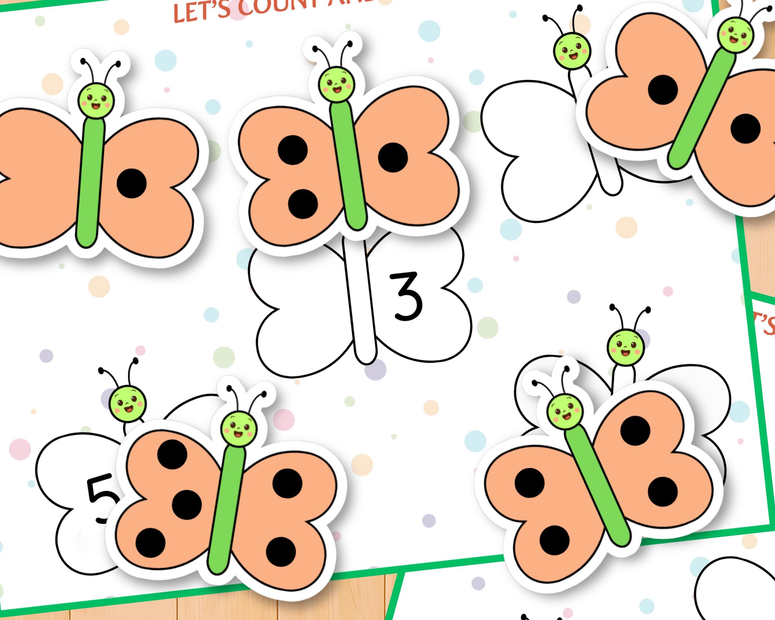 Butterfly Counting Match, Count to 1 10, Preschool Math Game, Number ...