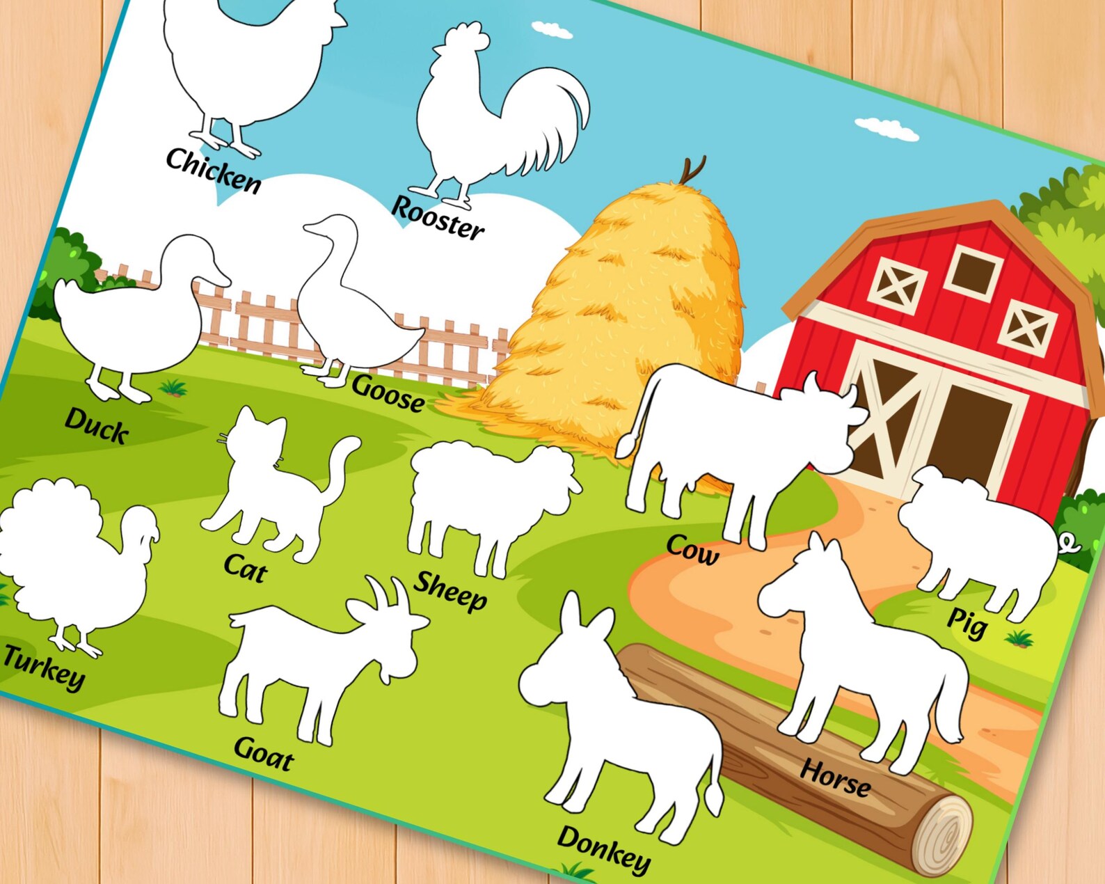 Farm Animals Shadow Matching, Busy Book Printable Page, Visual ...