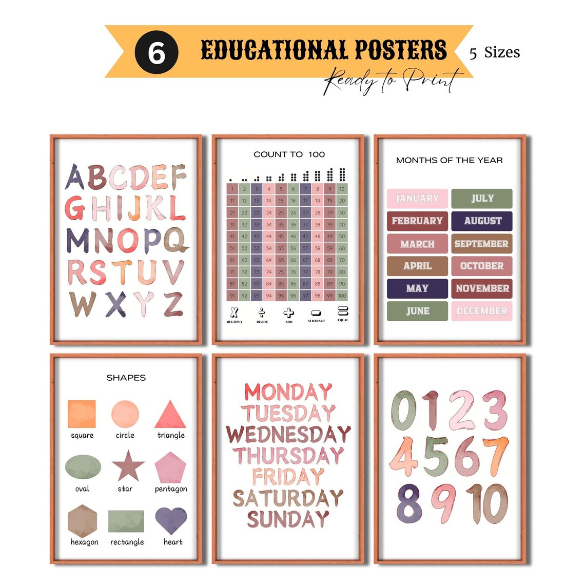 Educational Poster Set, 6 Home Education Prints, Montessori Classroom ...