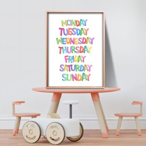Rainbow Days of the Week, Playroom Educational Poster, Rainbow Nursery ...