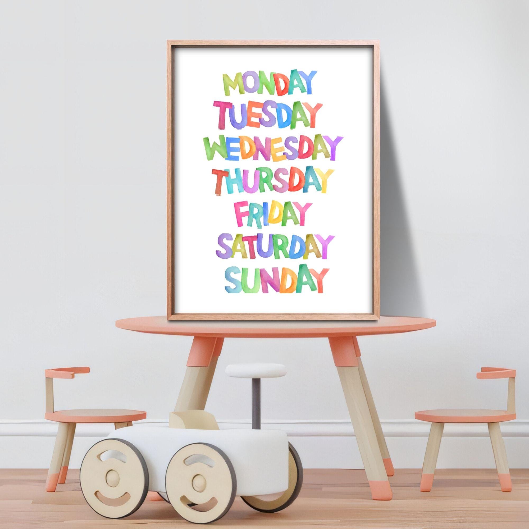 Rainbow Days of the Week, Playroom Educational Poster, Rainbow Nursery ...