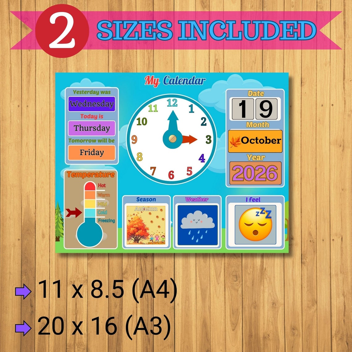 Daily Kids Calendar for Kids, Calendar for Kids, Homeschool Wall ...