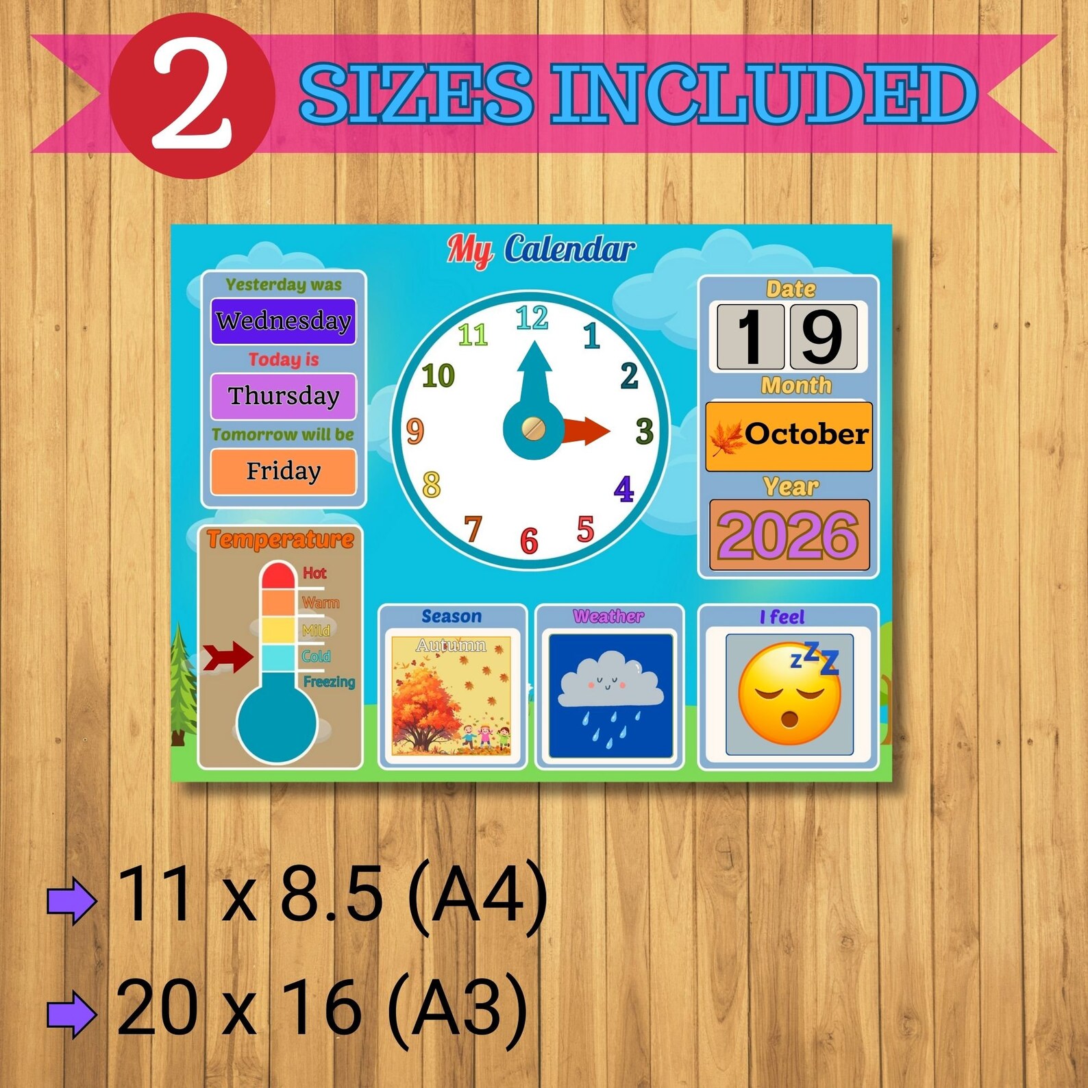 Daily Kids Calendar for Kids, Calendar for Kids, Homeschool Wall ...