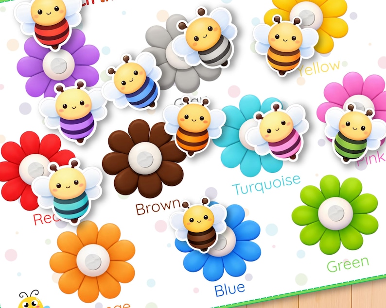 Bees Color Matching Activity, Flower Match Game, Preschool Curriculum ...