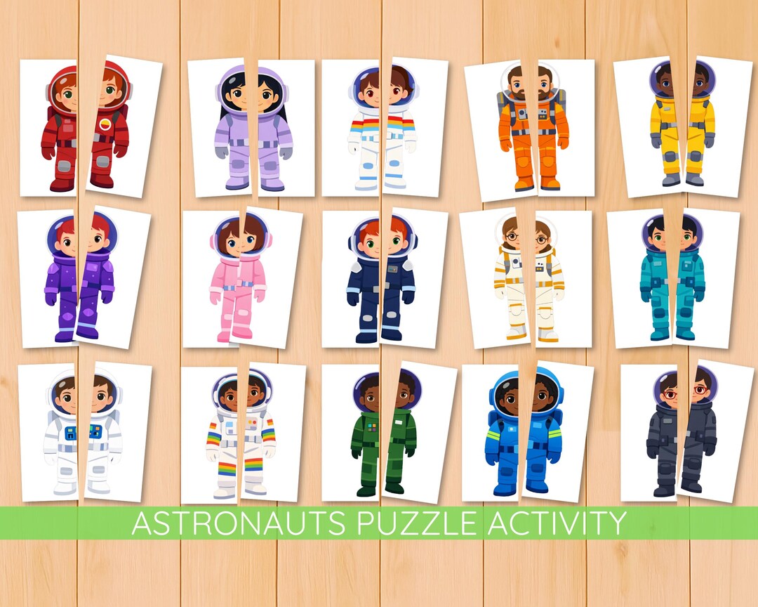 Astronaut Puzzle Matching Activity, Space Theme Game, Symmetry Cards ...