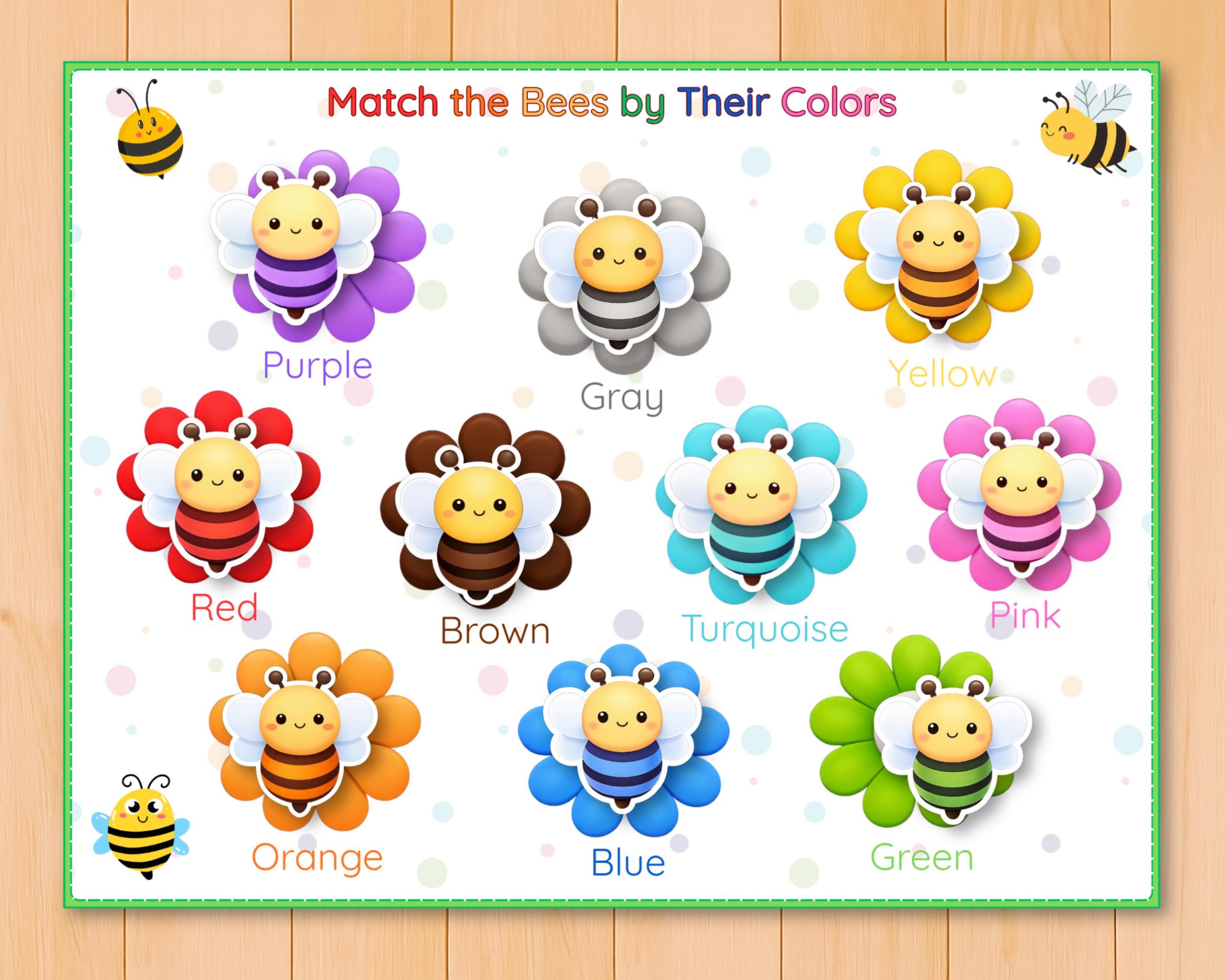 Bees Color Matching Activity, Flower Match Game, Preschool Curriculum ...
