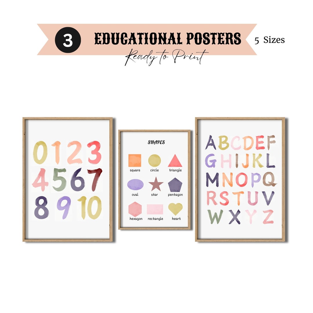 Numbers Poster, ABC Poster, Shapes Poster, Kids Room Decor, Classroom ...