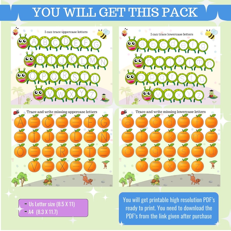 ABC Tracing, Alphabet Worksheets, Letter Handwriting Practice for ...