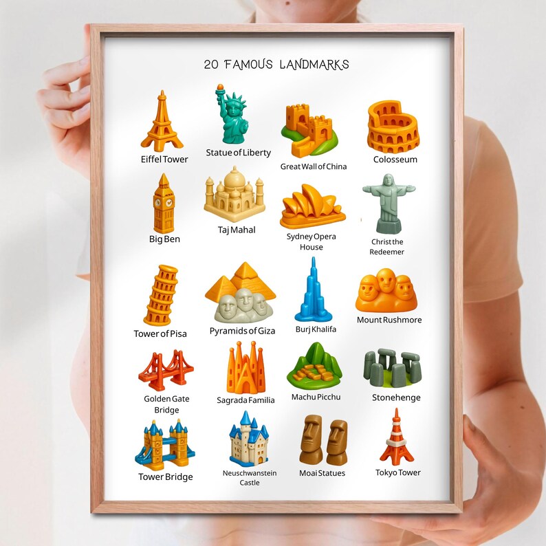 3D Famous Landmarks Poster for Kids – Educational Toy Style World ...