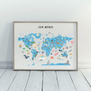 Animal World Map, Kindergarten Map, Safari Animals, Educational Poster ...