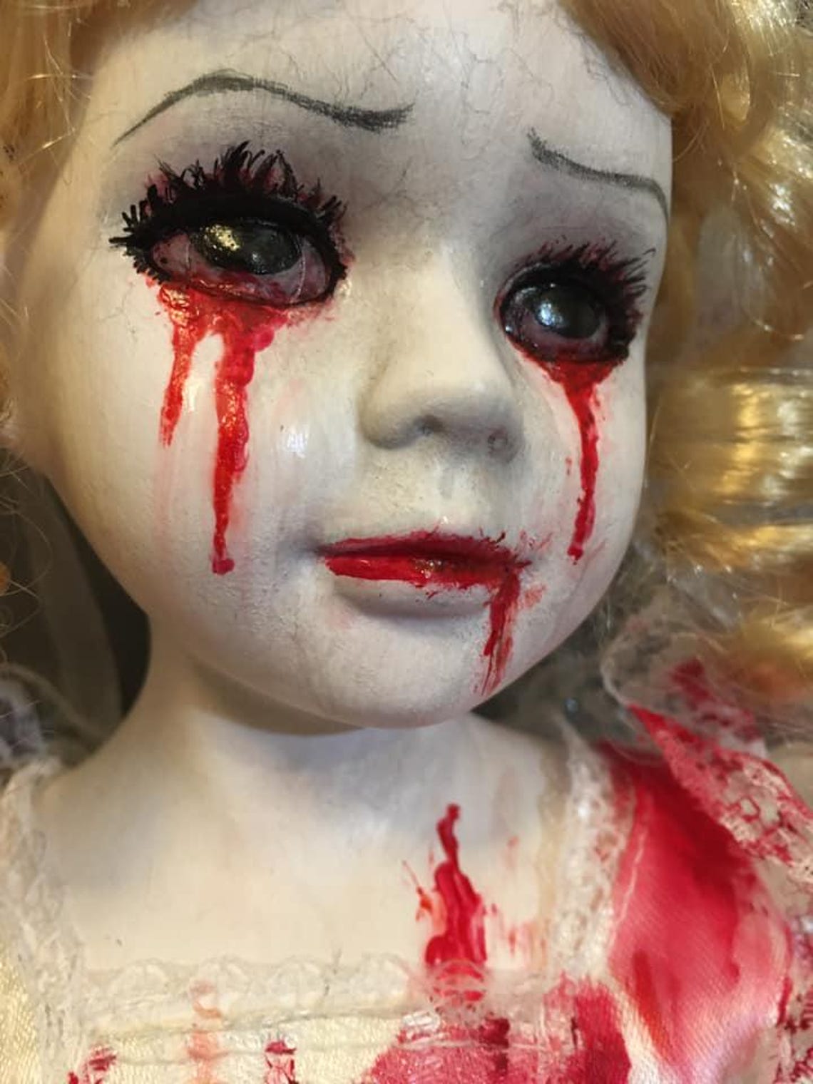OOAK CUSTOM Spooky Creepy Cute Horror Porcelain Doll the Bloody Bride ...