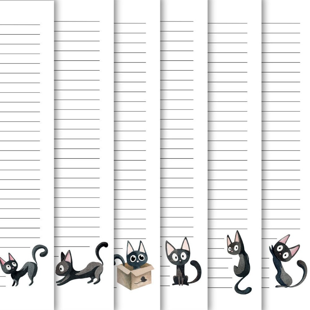 Printable Cute Black Cat Writing Paper Set, Watercolor Kitty Lined Note ...