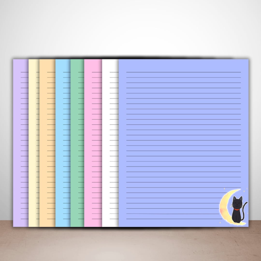Printable Pastel Color Cat Themed Writing Paper Bundle, Notebook Page ...