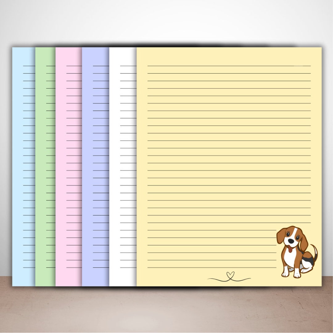 Printable Cute Dog Writing Paper Set, Puppy Lined Note Page, Journal ...