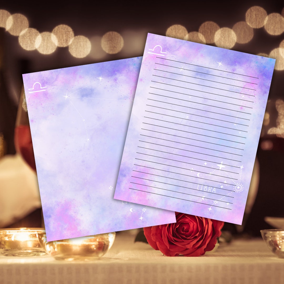 Printable Libra Writing Paper Set, Colorful Zodiac Notebook Sheet ...