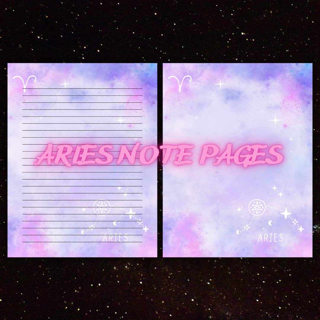 Aries Zodiac Note Page Printable, Celestial Journal Paper Sheet ...