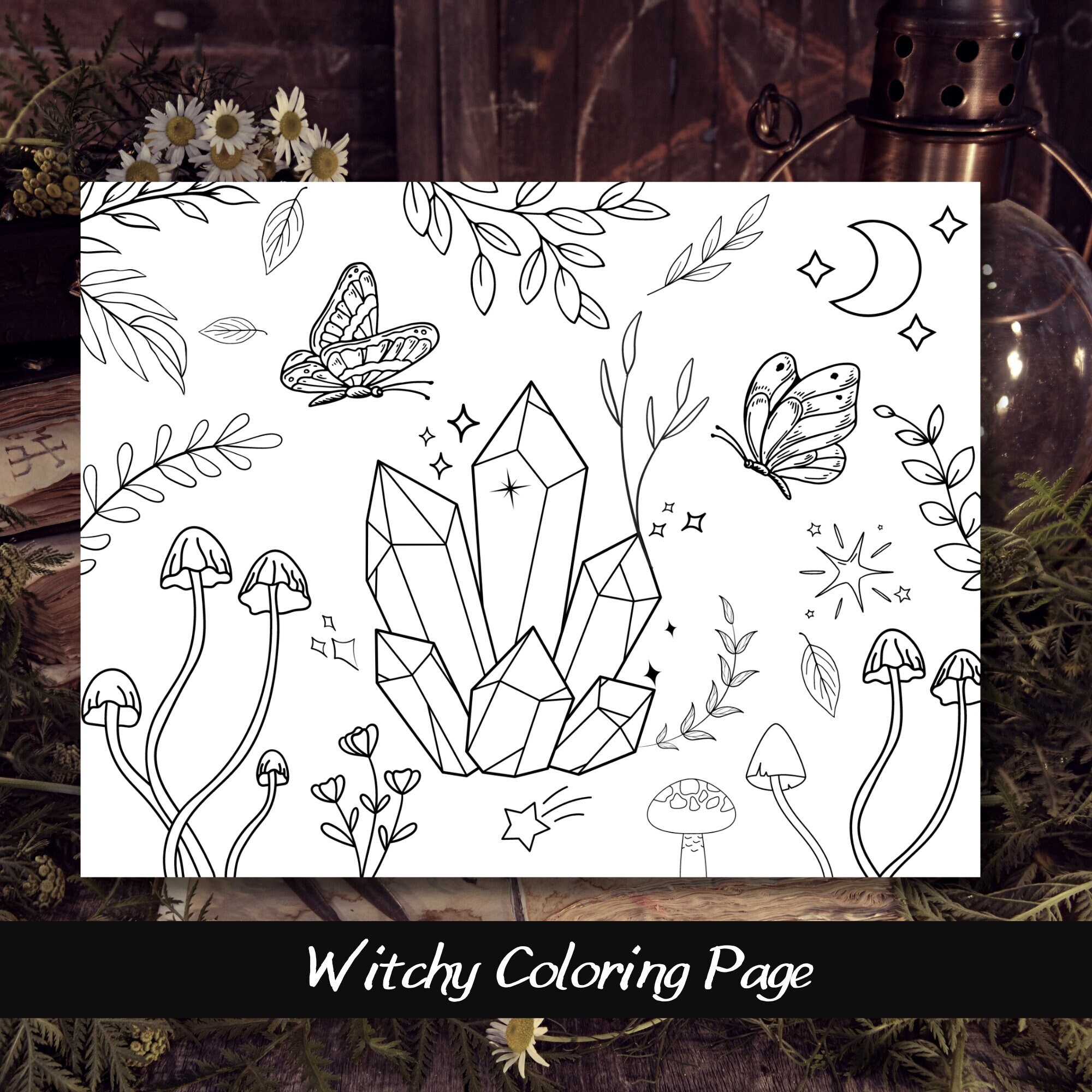 Witchy Coloring Page, Magic Coloring, Crystal Wiccan Coloring- US ...