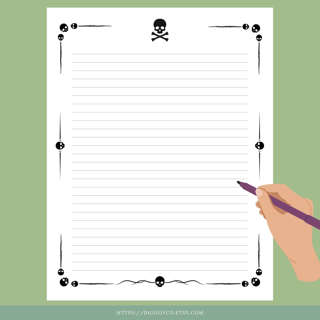 Printable Gothic Skull Writing Paper, Witchy Notebook Sheet, Notes ...