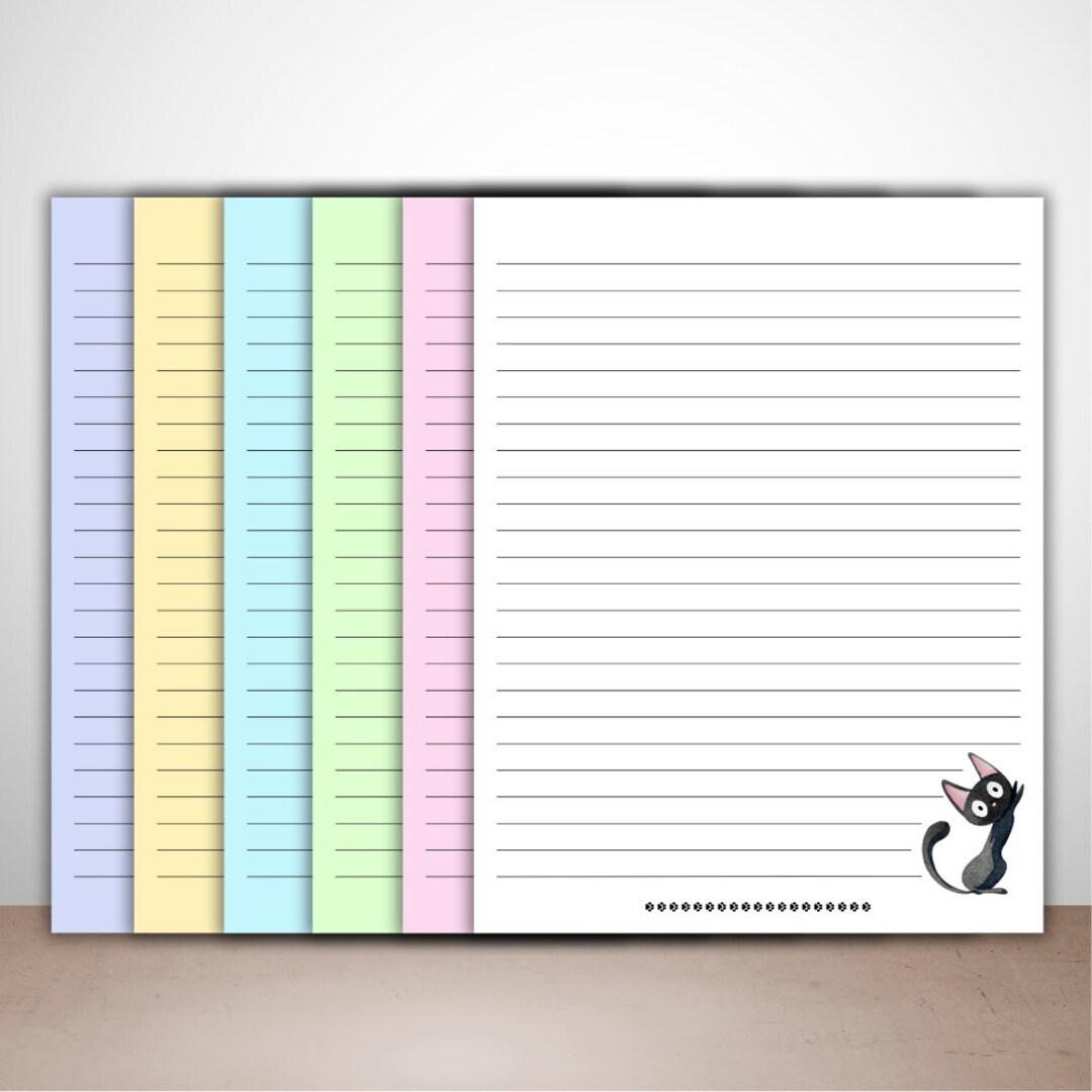 Printable Pastel Colors Cat Themed Writing Paper, Colorful Kitty ...