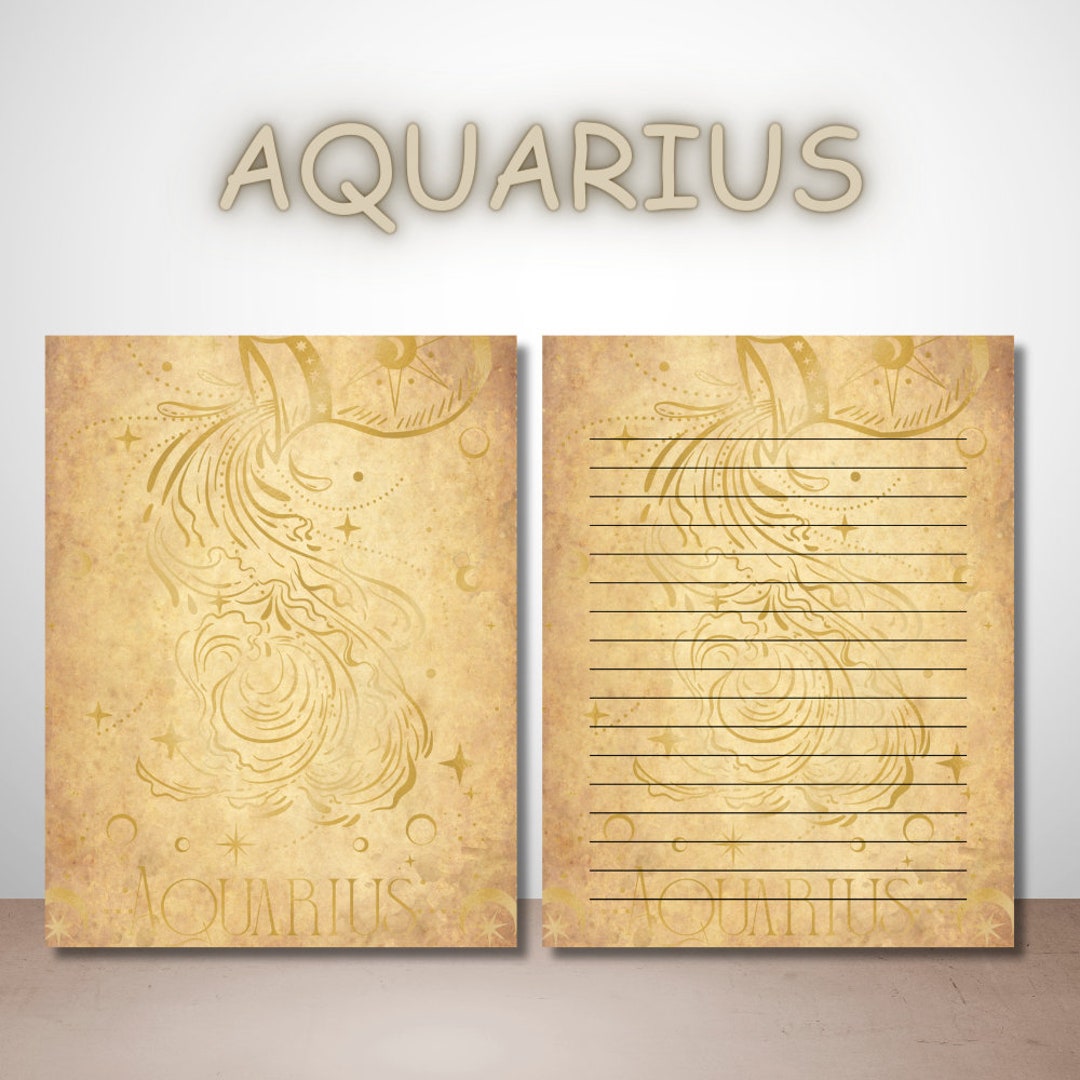 Vintage Aquarius Letter Paper, Printable Zodiac Stationery Gift ...