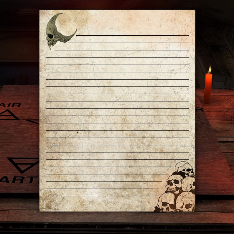 Printable Gothic Skull Horror Themed Writing Paper Set, Vintage ...