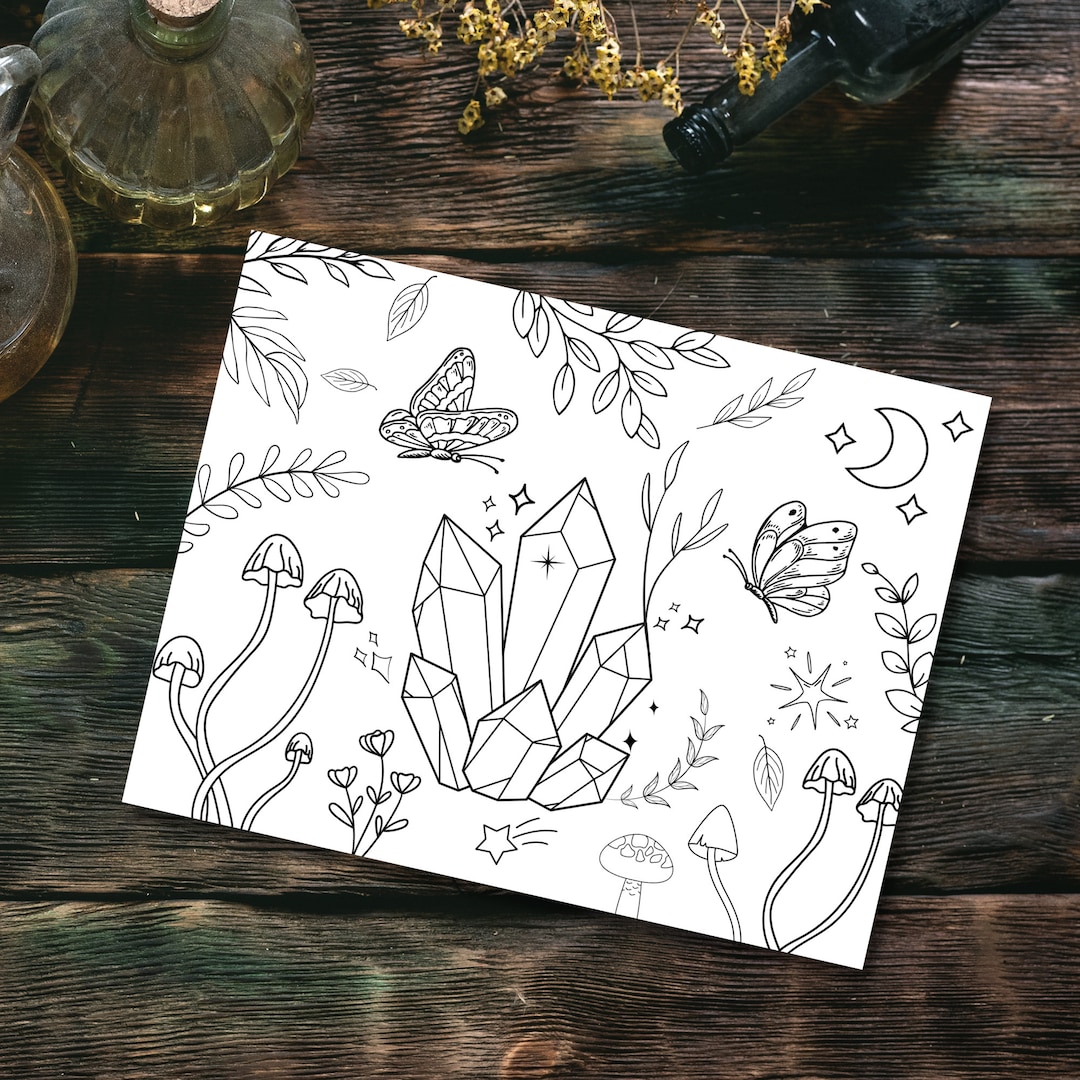 Witchy Coloring Page, Magic Coloring, Crystal Wiccan Coloring- US ...