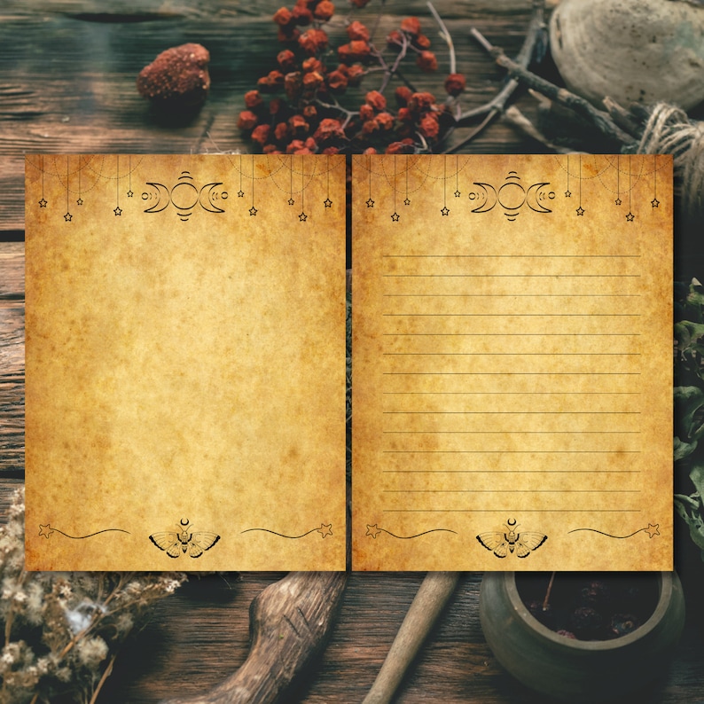 Printable Vintage Witchy Writing Paper Set, Lined and Unlined Journal ...