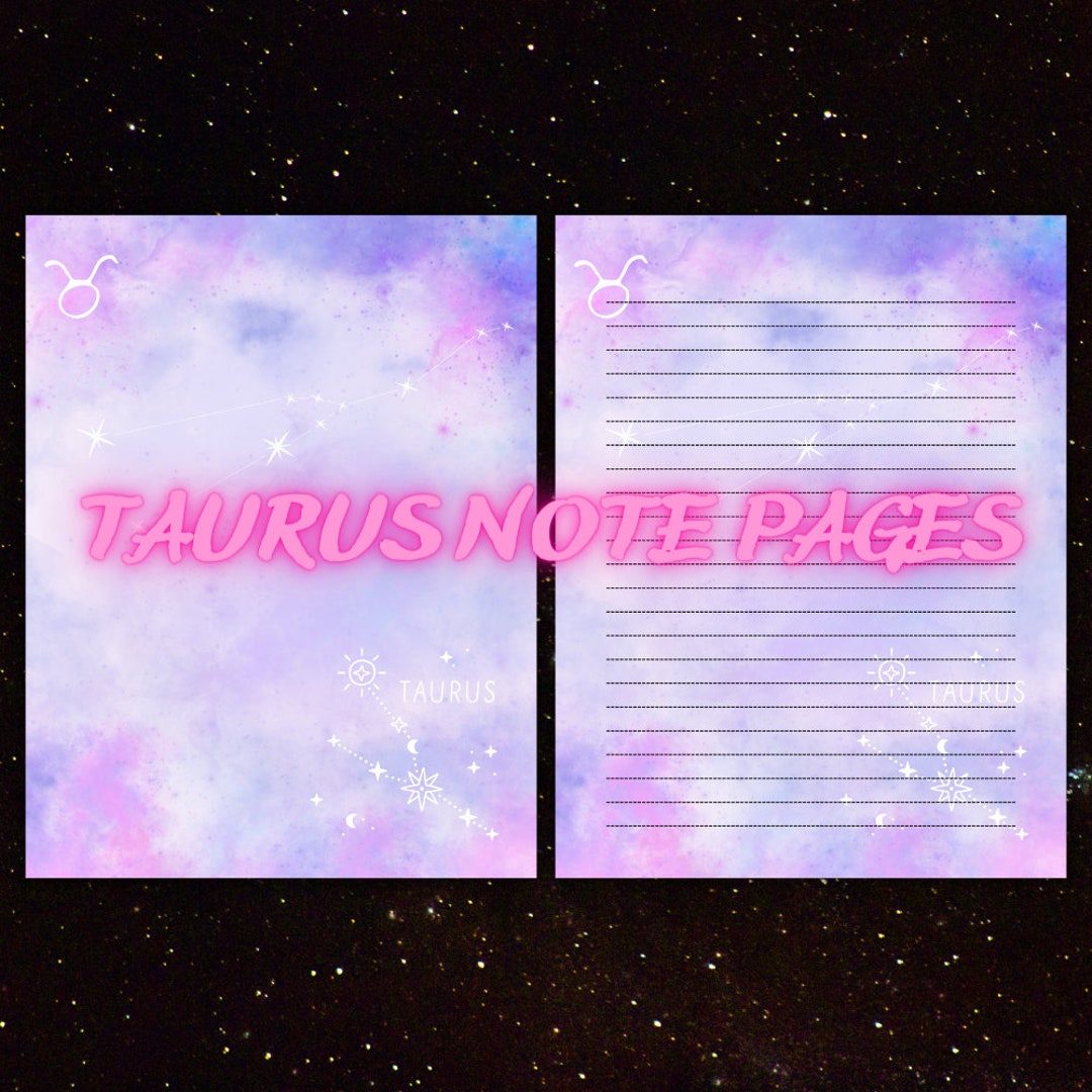Taurus Zodiac Note Page Printable, Celestial Journal Paper Sheet ...